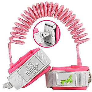 Lehoo Castle Anti Lost Wrist Link for Toddlers, 4.9ft Toddler Harness with Key Lock, Reflective Toddler Wrist Leash, Child Leash Harness, Leash for Kids (Pink)