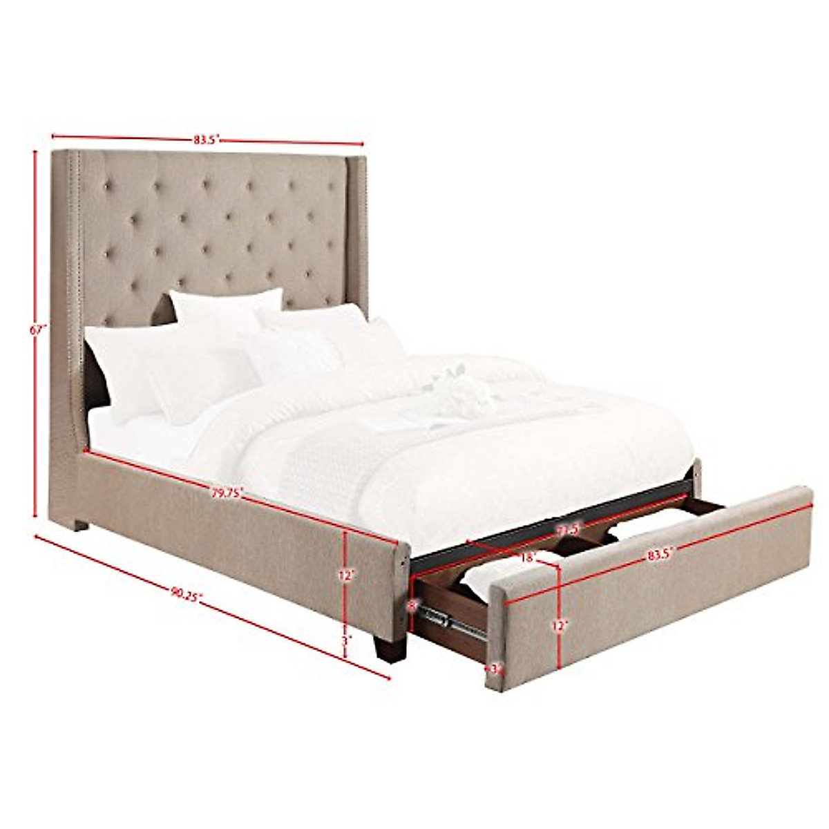 Homelegance 5877KBE-1CKDW Fairborn Fabric Upholstered Platform Storage Bed, Cal King, Beige