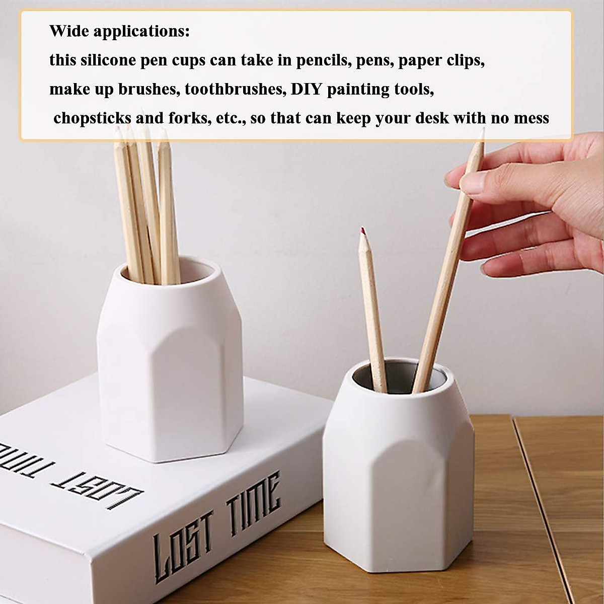 Cooyeah Silicone Pencil Holder, 3Pcs Geometric Pencil Holder Creative Design Silicone Pen Cups Desktop Stationery Organizer Pen Container for Office Home School Makeup Brush Holders 3x3.75 Pencil Cup