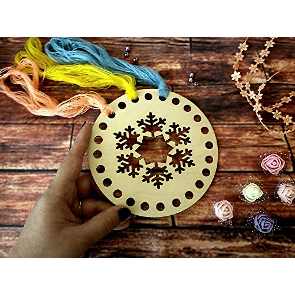 Basket bottom 6 inch 15 cm small Ornament. Wooden Cross Stitch Yarn Holder organizer base