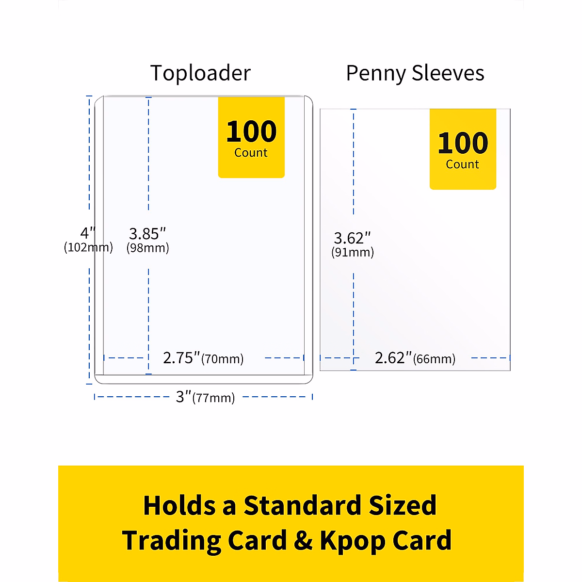 HYARUAT 100 Pack Clear Top Loaders (35pt) and 100 Pack Penny Sleeves Combo for Maximum Card Protection