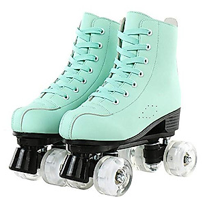 Roller Skate Shoes for Women Men,PU Leather High-top Double-Row 4 Wheel Roller Skates for Beginner, Unisex Indoor Outdoor Roller Skates with Shoes Bag (Flash wheel,43)