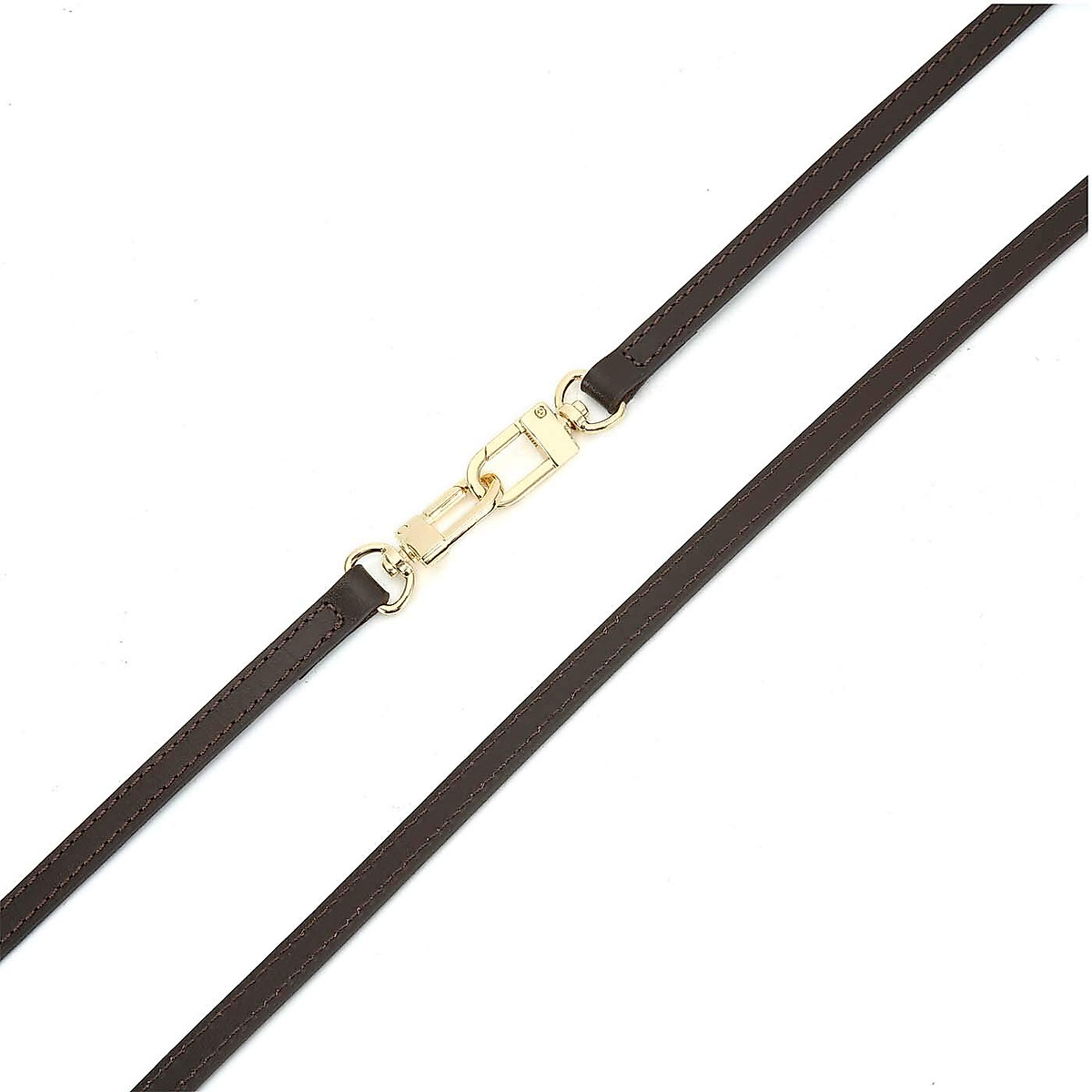 Leather Crossbody Strap for Alma BB Damier Ebene Pochette Eva Favorite PM MM Mini 10mm Wide Coated Dark Brown with Gold Hardware (Brown 100cm Gold HW)