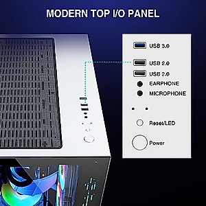 GIM ATX Gaming PC Case, 270° Full View Tempered Glass, 360MM RAD Support, Mid Tower Computer Case with Front Panel RGB Strip, USB 3.0 I/O Port & 2 Magnet Dust Filter, Fans are Not Included (White)