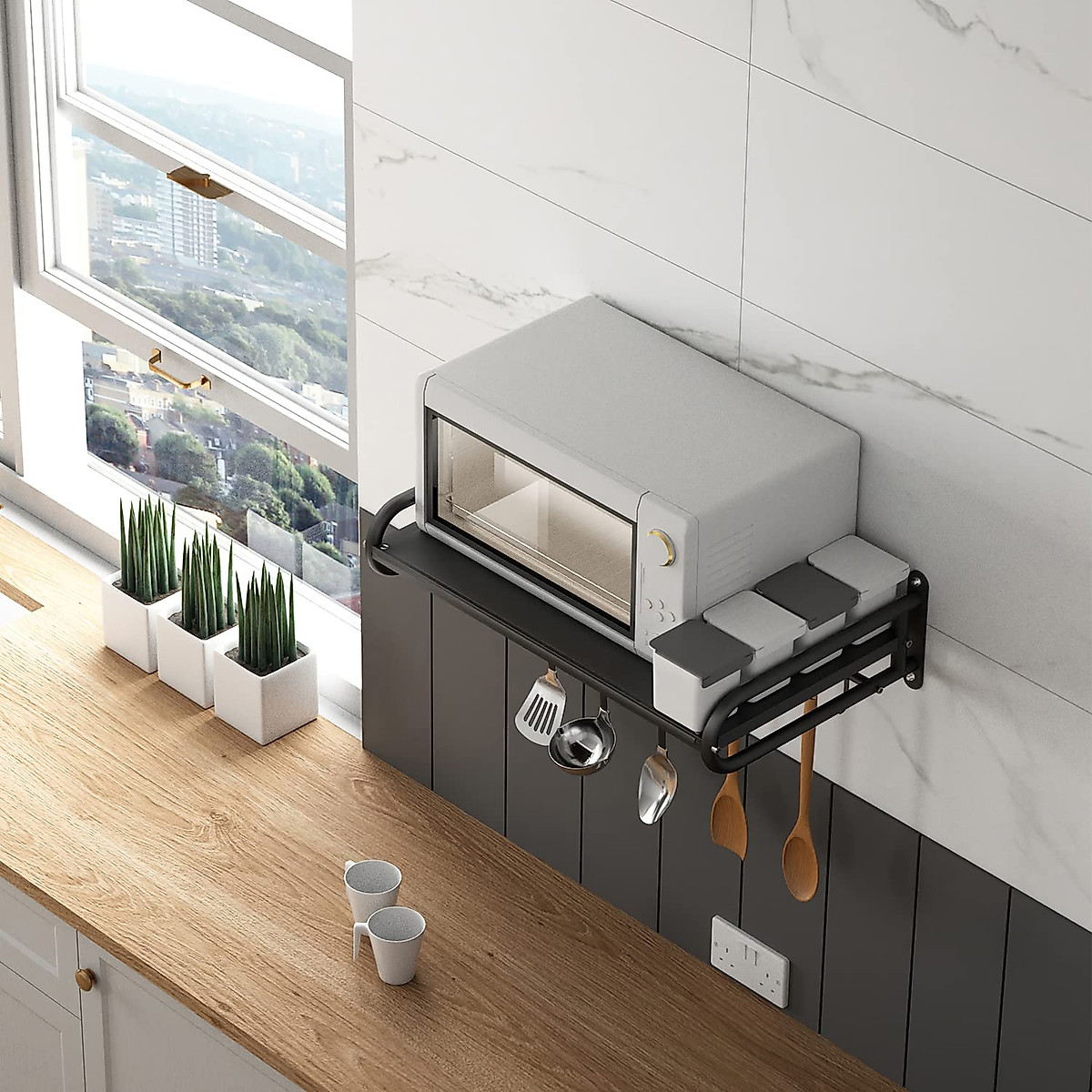 lanliebao 22 Inch Stainless Steel Wall Shelf Metal Shelving Heavy Duty Commercial or Household Grade Wall Mount Microwave Oven Shelf with Fixing Kit(Width 22 in Black)