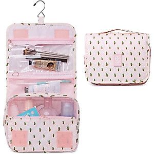 Narwey Hanging Toiletry Bag for Women Travel Makeup Bag Organizer Toiletries Bag for Travel Size Cosmetics Essentials Accessories (Cactus)