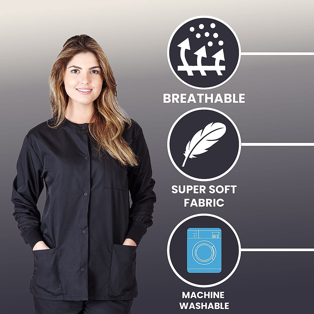 Women's Scrub Jacket Warm Up Medical Scrub Jackets for Women (Black, Medium)