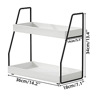 ZGO 2-Tier Bathroom Counter Organizer, Wood Bathroom Organizer Countertop Vanity Organizer Bathroom Tray, Kitchen Spice Rack Counter Shelf Organizers and Storage, White