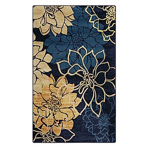 Zacoo Rugs for Living Room 8x10 Rug Modern Area Rug Floral Rug Bedroom Decor Floor Mats Ultra Soft Area Rug Large Non Slip Non Shedding Office Rug Aesthetic Rug for Nursery, Black/Navy/Gold 8'x10'
