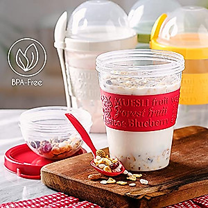 Crystalia Breakfast On the Go Cups, Take and Go Yogurt Cup with Topping Cereal or Oatmeal Container, Colorful Set of 4 (Large 20 oz)