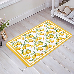 Front Door Mat Floor Mats for Home Decor, Watercolor Lemon Memory Foam Runner Entryway Area Rug Non-Slip Absorbent Doormat Washable Rug, 18x30Inch Welcome Mats for Bedroom Decor Living Room Decor