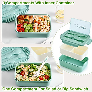Mfacoy 3 Pack Bento Boxes for Adults/Kids, 1100 ML Bento Lunch Box With Spoon & Fork, Lunch Box Containers, Bento Box for Dining Out, Work, Picnic, BPA-Free, Microwave & Dishwasher Safe