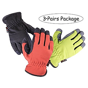 SKYDEER 3-Pairs Pack Durable Leather Work Gloves for Gardening and General Work (SD8810/L)