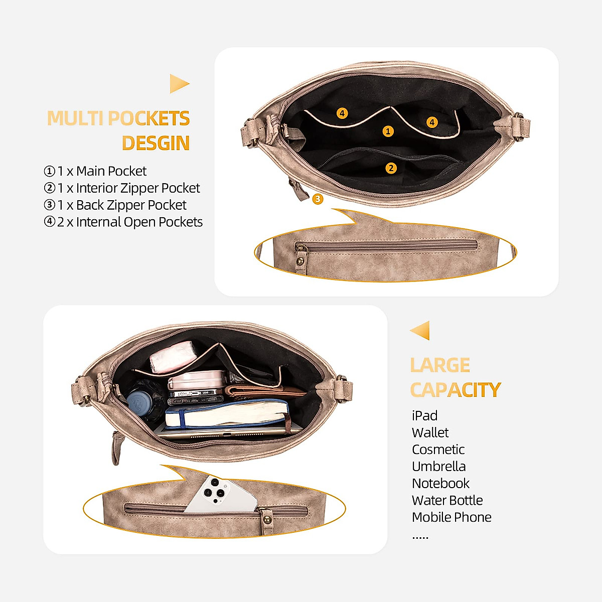 KouLi Buir Crossbody Purse for Women, Soft PU Leather Shoulder Handbags Crossover Bags with Multi Pocket