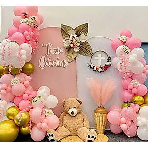 Pink and Gold Confetti Balloons Set, 50pcs 12 inch Light Pink Baby Pink White Gold Party Balloons with Ribbons for Girl Birthday Wedding Baby Shower Bridal Shower Graduation Party Decoration