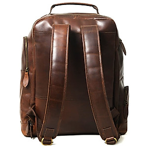 Gratlin Buffalo Leather Backpack for Men 16 Inches | Vintage Leather Backpack Multi Pockets Business Travel Daypack | Full Grain Brown Leather Shoulder Rucksack Knapsack Best for Office