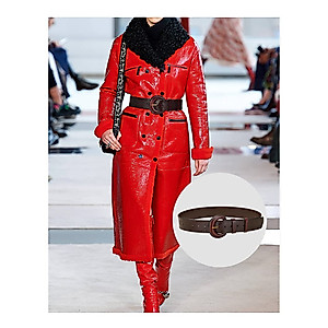 Toptim Womens Leather Belt Smooth Slim Wide Waistband 48mm for Dress Jeans Long Coat (Coffee, Waist 31-39")