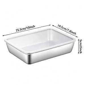 ATRDTO Set of 3,Stainless Steel Rectangle Food Storage Box Container- Leak Plastic Lid Dishwasher Safe - Plastic Free -Clear Lid (3)