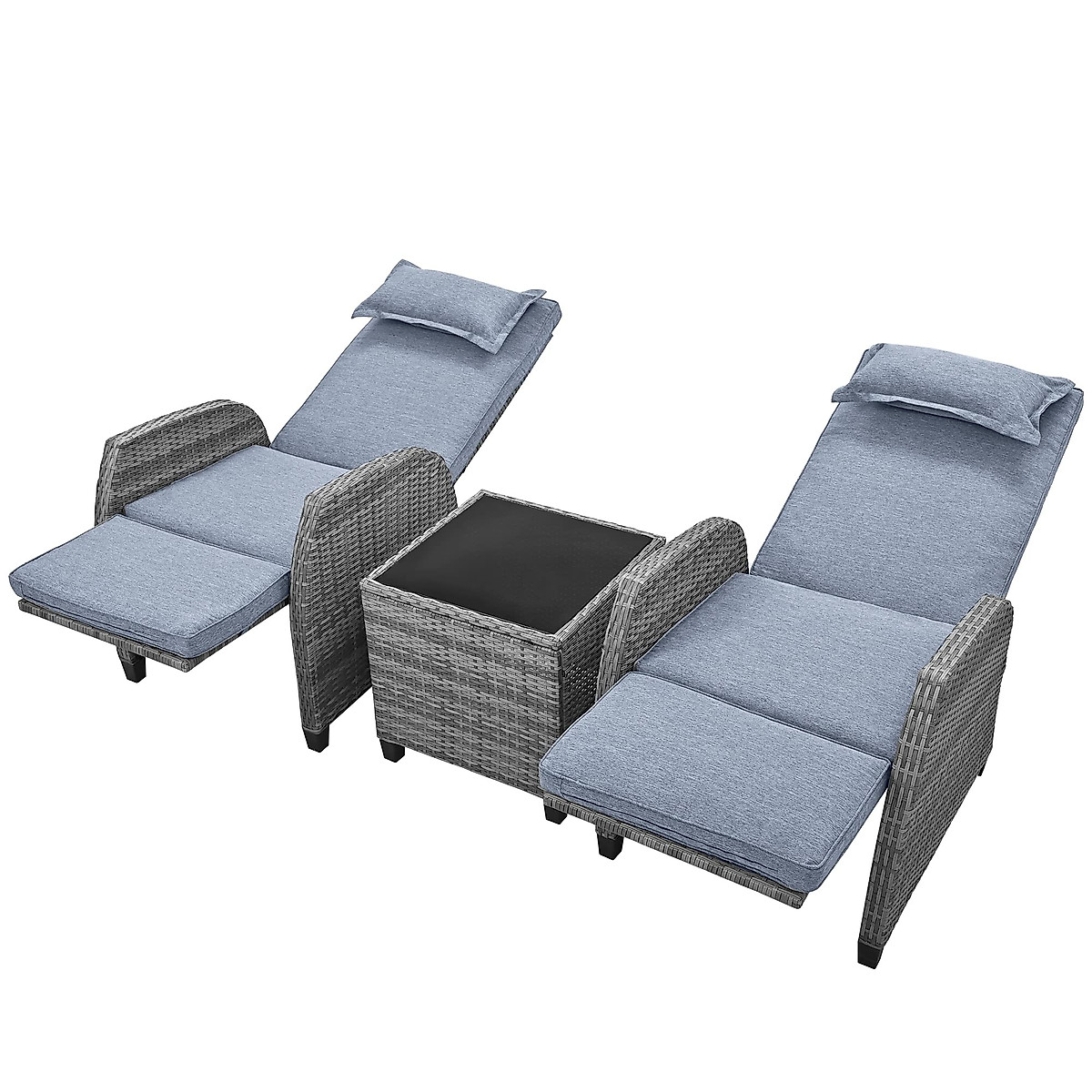 VilroCaz Outdoor Patio Rattan Single Sofa Set with Adjustable Backrest and Coffee Table, All Weather Two-Person PE Wicker Conversation Chairs Set for Courtyard, Swimming Pool, Balcony (Gray-3 Piece)