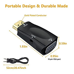 NOLYTH HDMI to VGA Adapter with 3.5mm Audio 1.65ft Jack Cable, Gold-Plated HDMI-to-VGA Converter(Male to Female) for Computer Desktop Laptop PC Monitor HDTV and More