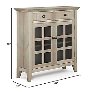 SIMPLIHOME Acadian SOLID WOOD 36 inch Wide Transitional Entryway Hallway Storage Cabinet in Distressed Grey, with 2 Drawers, 2 Doors and 2 Adjustable Shelves