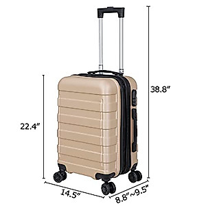 22 Inch Hardside Expandable Luggage ,Carry On Luggage With Spinner Wheels,Travel Suitcase Champagne (ABC1238)