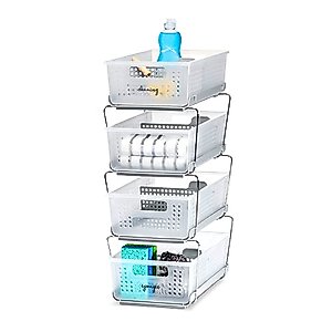madesmart Stackable 2-Tier Organizer, Multi-Purpose Slide-Out Storage with Extra Set of Legs, Handles and Dividers for Home and Bath, BPA Free, Frost