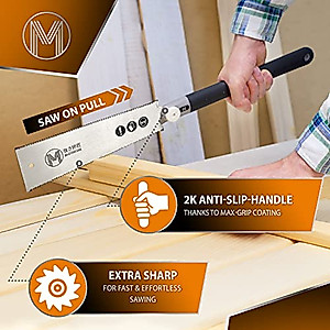 [M-SAW] Japanese Pull Saw Set [+FREE 2.BLADE] - 10" Double Sided Ryoba Japanese Saw Hand Saw - Japanese Hand Saw Ryoba Saw Flush Cut Saw - Japanese Saw Woodworking & DIY - SK4 Carbon Steel & 2k-Handle