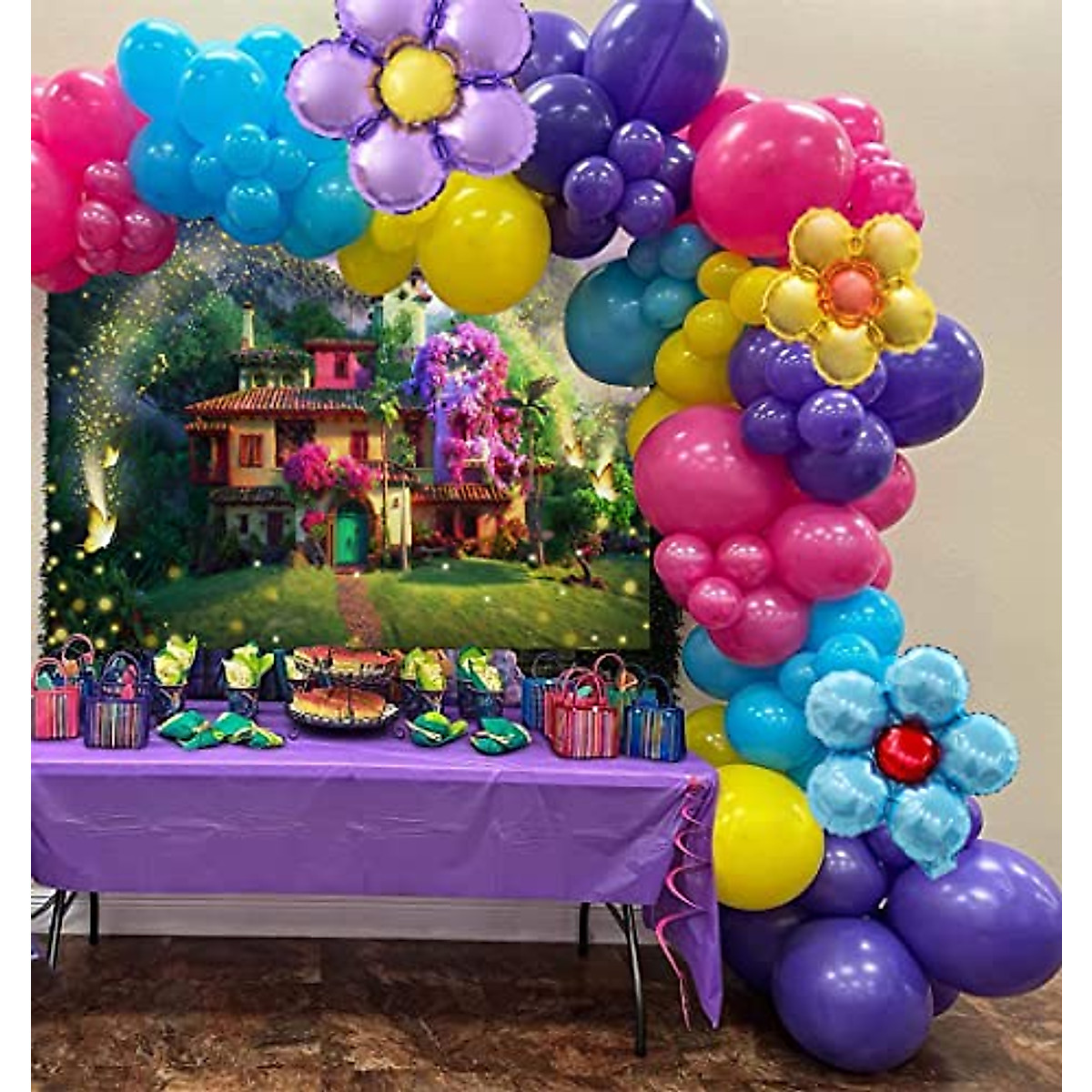 Magic Flowers House Backdrop Fairy Buttfly Woodland Background for Birthday Party Supplies Kids Movie Scene for Girls Madrigal Family Happy Birthday Background Decorations (5X3FT)