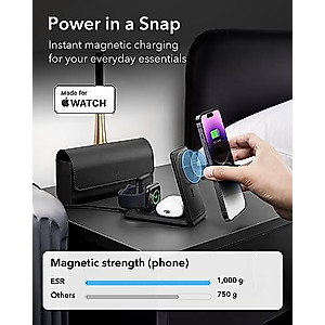 ESR 3 in 1 Charger for Magsafe, Travel Charger Stand for Magsafe, Made for Apple Watch Certified, Foldable Charging Station Compatible with Magsafe and iPhone 15/14/13/12, AirPods Pro, Black