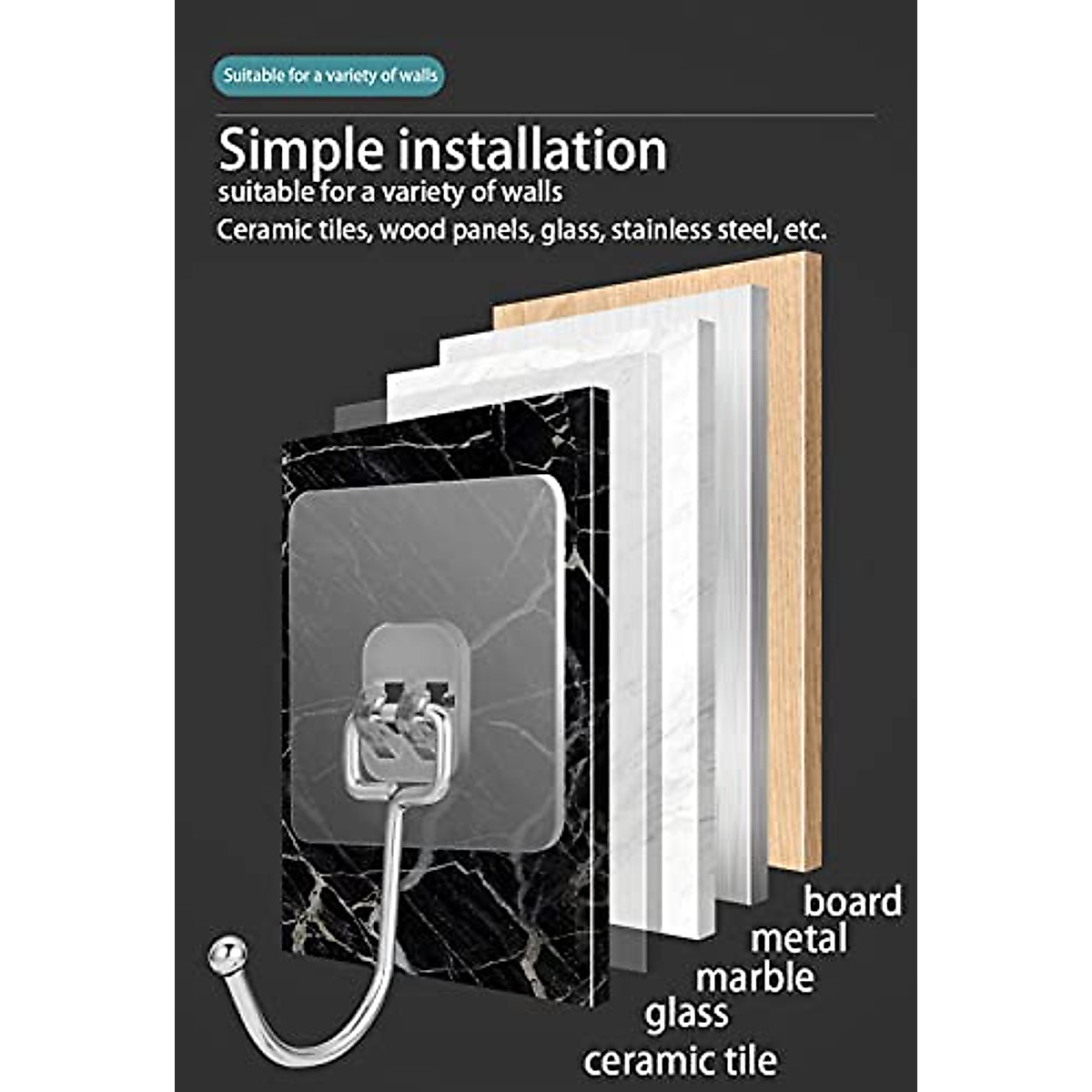 hmooc Wall Hooks Heavy Duty 40lb(Max), Stainless Steel Large Adhesive Hooks for Hanging, Waterproof and Super Sticky to Increase Practicality(16 Pack)