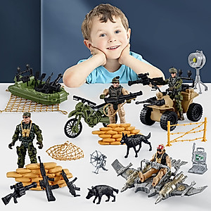 US Army Men Action Figures Play Set,Toy Soldiers with Military Weapons Accessories for Kids Boys