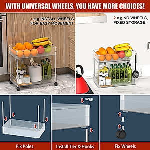 Under Sink Organizer, 2 Tier Thicken Bathroom Under Sink Organizers and Storage with Wheel Hook, Strong Bath Kitchen Home Countertop Cabinet Standing Rack, Narrow Space Collection Basket, Clear Shelf