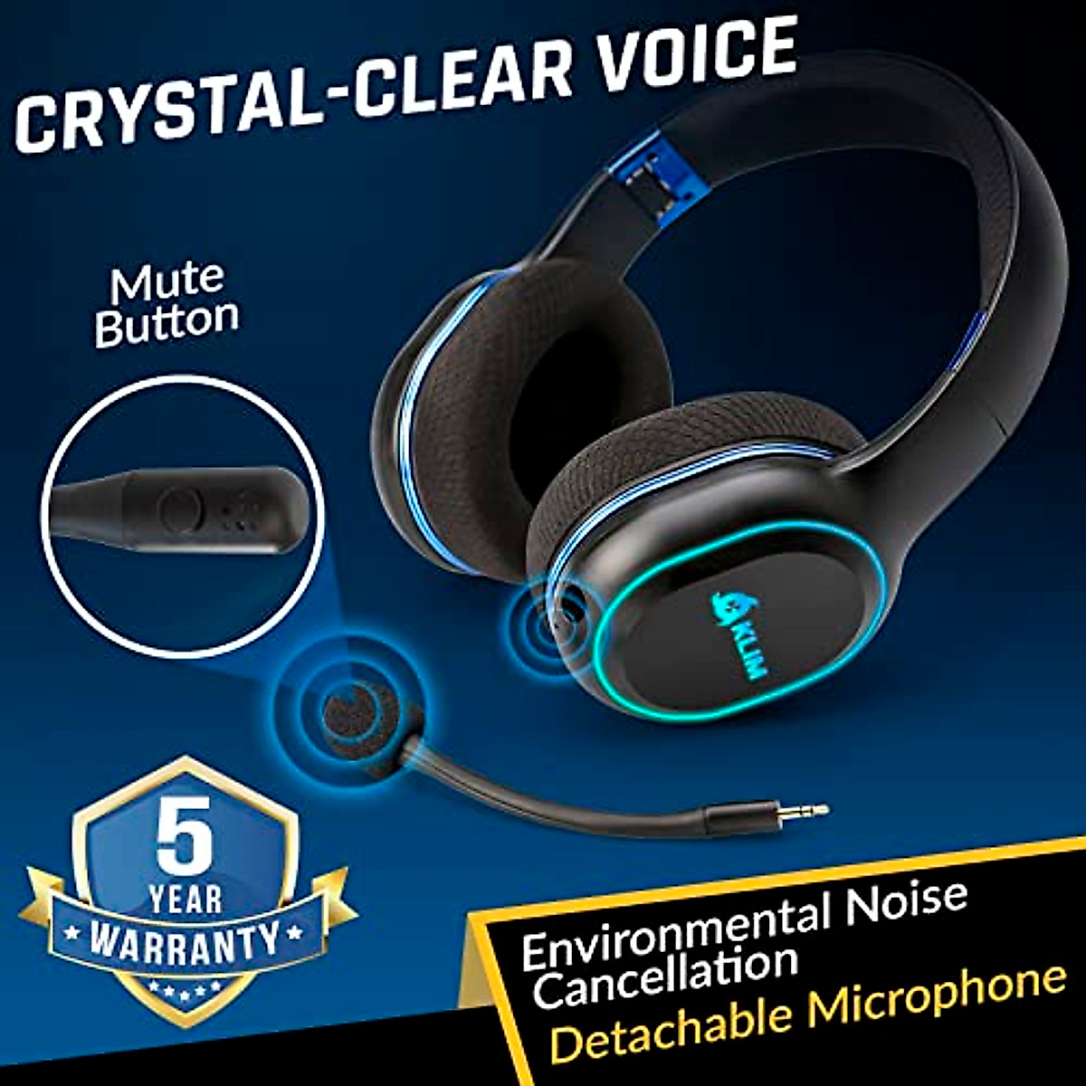 KLIM Lynx - New 2023 - Wireless Gaming Headset PS4 PS5 Switch PC - Long Lasting Battery + Ultra Low Latency + 3D Vibrations + RGB - Lightweight Wireless Gaming Headphones with Mic