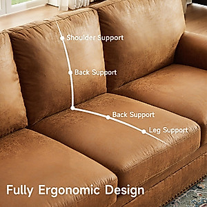 ONBRILL 84" Faux Leather Couch, Mid-Century Modern Couch w/Brass Nailhead Trim, 3 Seater Leather Sofa Couch w/Rolled Arm, Pocket Spring Cushions, Gourd Feet, Brown Couch Leather Sofas for Living Room