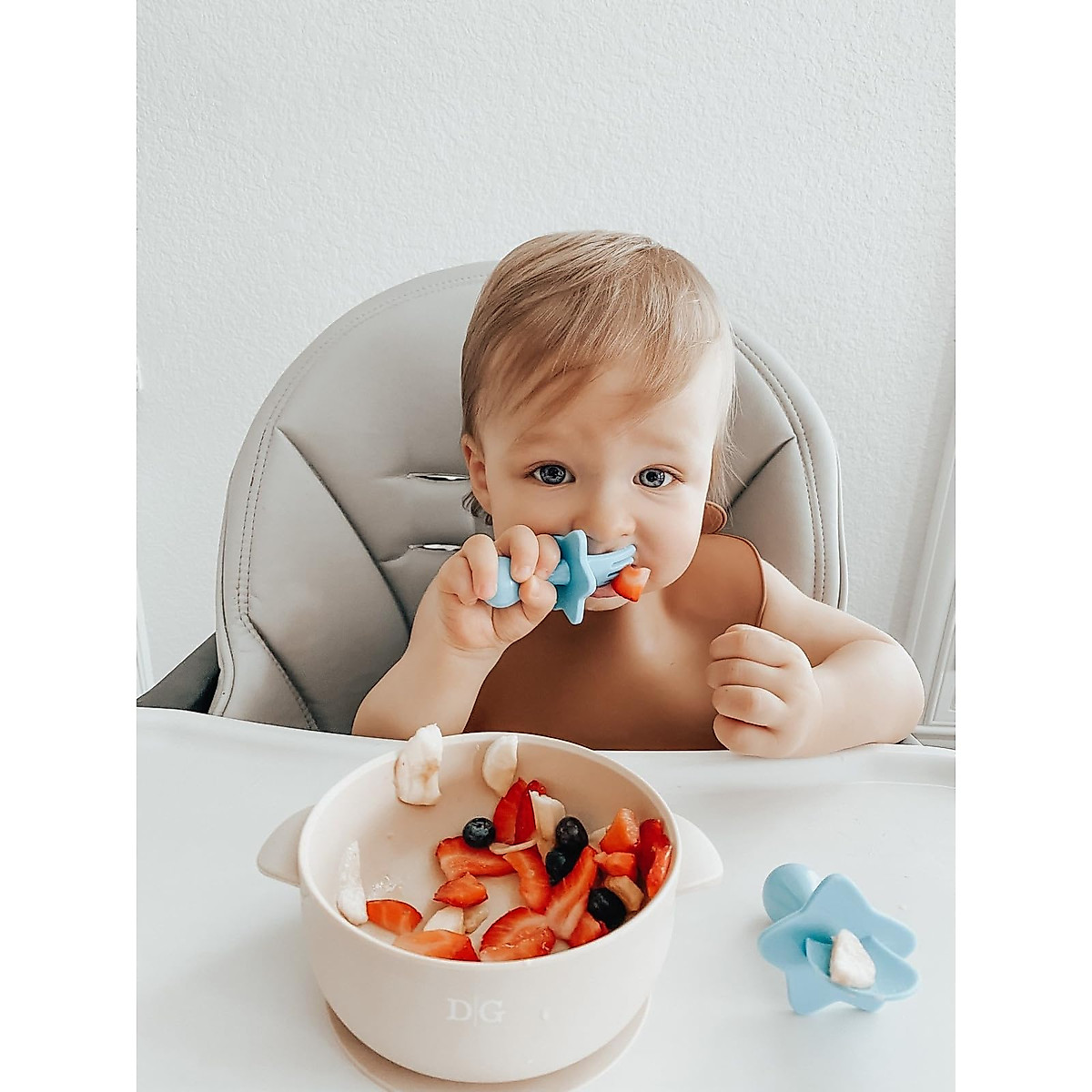 Elli&Nooli Baby Self Feeding Utensils Toddler Eating Utensils Baby Forks for Self Feeding, BPA Phthalates-Free, Dishwasher and Sterilizer Safe, Blue