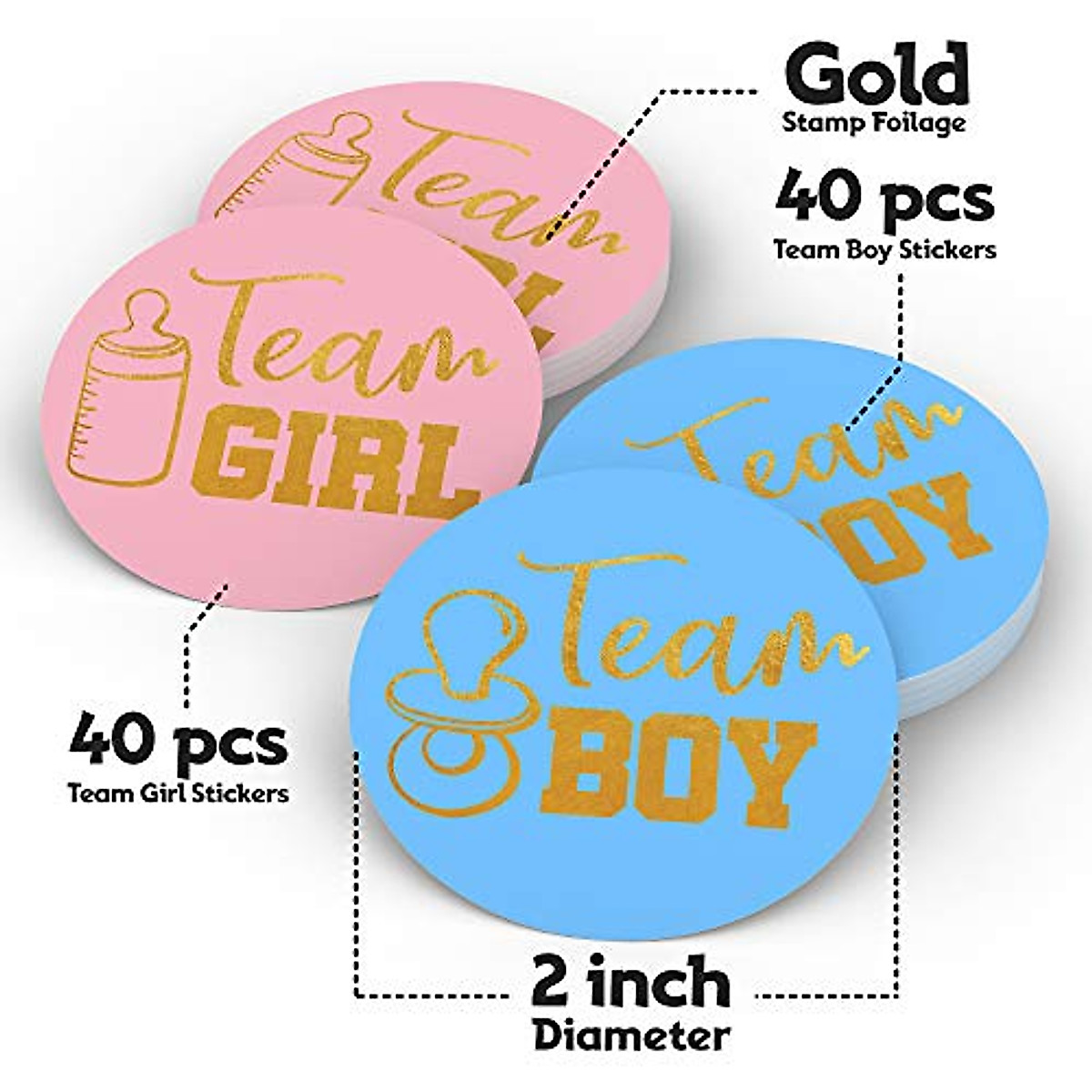 Baby Nest Designs - Gender Reveal Stickers Games Team Boy & Team Girl (80 Pieces) - Perfect Gender Reveal Party Supplies - Gold Foil Stamping - Hand-Drawn Art in The USA - Easy Peel-Off