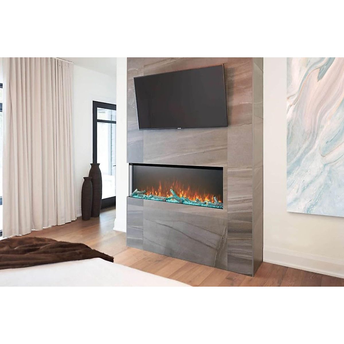 Napoleon Trivista Primis 60 3-Sided Electric Linear Fireplace - Built-in Design - Multi-Color Flames with Large Crystal Cubes and Natural Looking Birch Logs - NEFB60H-3SV