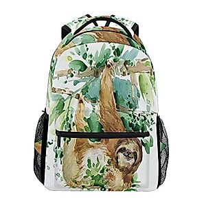 Tropical Animal Sloth Watercolor Backpack Travel School Shoulder Bag for Kids Boys Girls Women Men 11.5x8x16 in