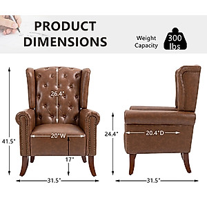 MOJAY Mid-Century PU Leather Accent Chair, Living Room Lounge Sofa Chair with Buttons, Single Club Armchair with Rivet Trim for Bedroom Home Reception (Brown)