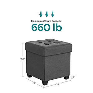 SONGMICS 15 Inches Cube Storage Ottoman, Bedroom Bench with Storage, Foot Stool with Feet, Holds Up to 660 lb, Dark Gray ULSF14GYZ