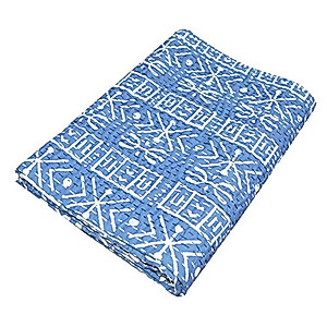 Maviss Homes Indian Traditional Handmade Patchwork Cotton Super Soft Kantha Quilt Blanket | Throw Bedspread Blanket | Bedroom Décor Throw Quilt |Home Décor Blue