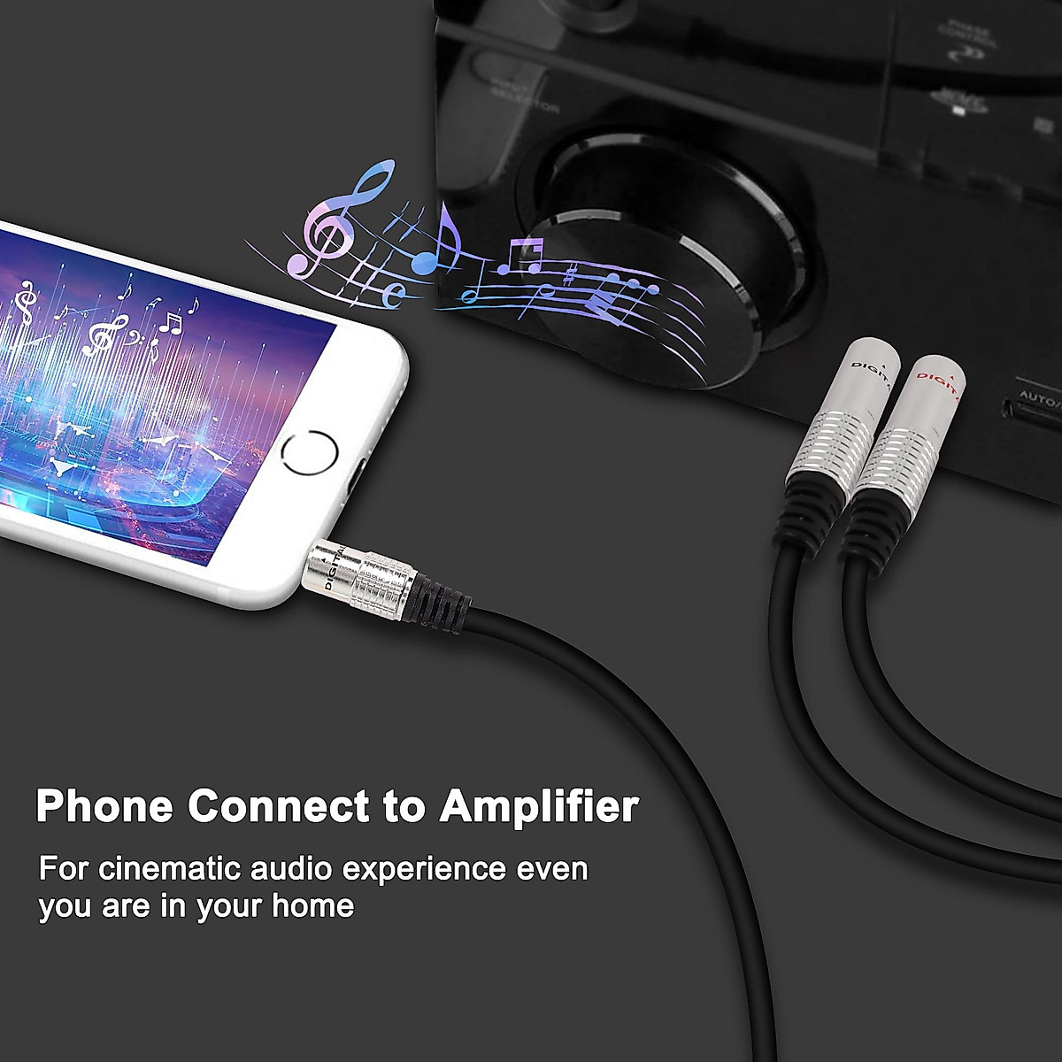 XMSJSIY 3.5mm to Dual 6.35mm Y Splitter Cable, 3.5mm 1/8" TRS Male to Dual 6.35mm 1/4" TS Female Stereo Audio Cord Adapter for Headphone, Speaker,Home Stereo Systems-50cm/19.68inch