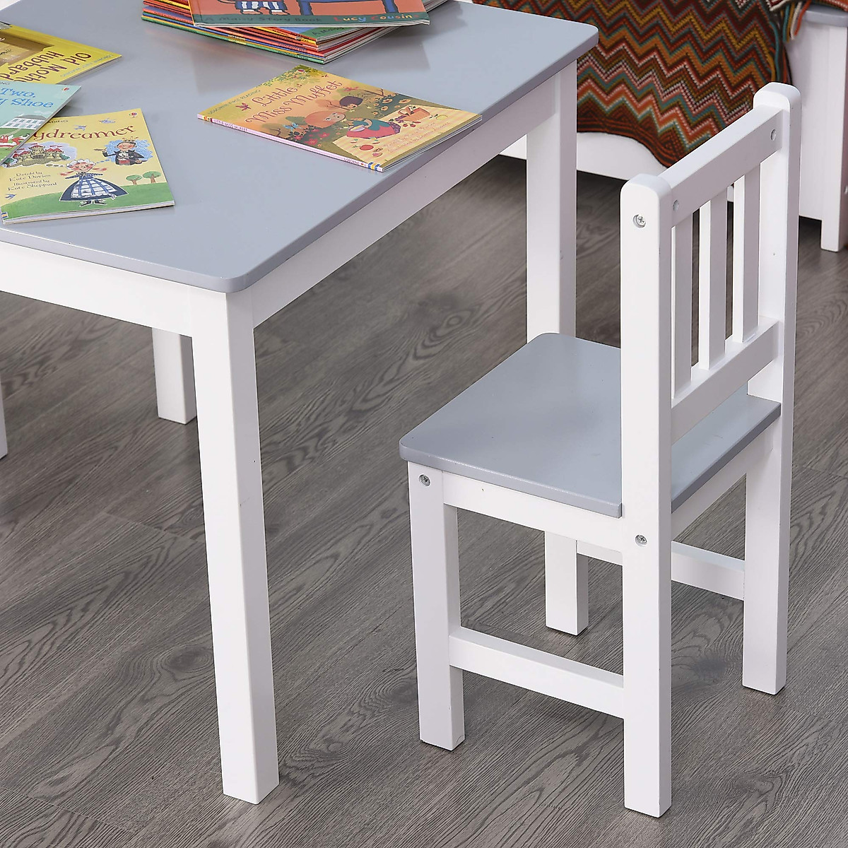 Qaba Kids 3 Piece Table and Chair Set Ideal for Arts, Meals, Lightweight Wooden Homework Activity Center, Toddlers Age 3+, Grey