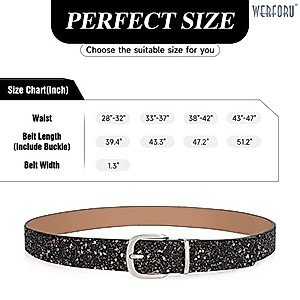 WERFORU Women Shiny Bling Sequins PU Leather Waist Belt for Jeans Dress with Silver Pin Buckle, Black, Fit Waist Size 43-47 Inches-