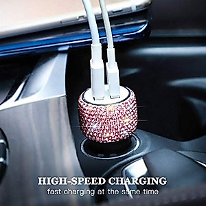 Dual USB Car Charger,SAVORI Car Adapter Bling Bling Rhinestones Crystal Car Decorations for Fast Charging Car Decors for iPhone Xs Max X Plus, iPad Pro/Mini, Samsung