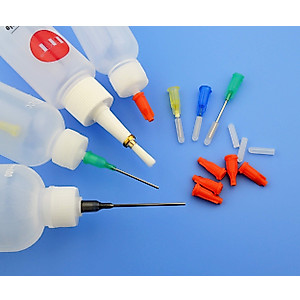 SHAOTONG 6Pcs Squeeze Bottle with 14Pcs Dispensing Needles and 1Pc Dispensing Brush and 12Pcs Cap (30ml+50ml+100ml)