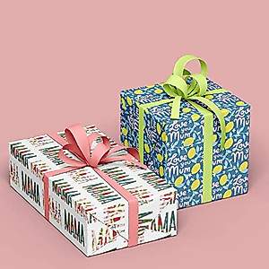 ZINTBIAL Mother's Day Wrapping Paper for Mom, Birthday, Bridal Shower - Gift Wrap with Floral, Love You Mum Letters Design - 20 x 29 Inches per Sheet (8 Sheets 33 sq. ft.) Recyclable, Easy to Store,