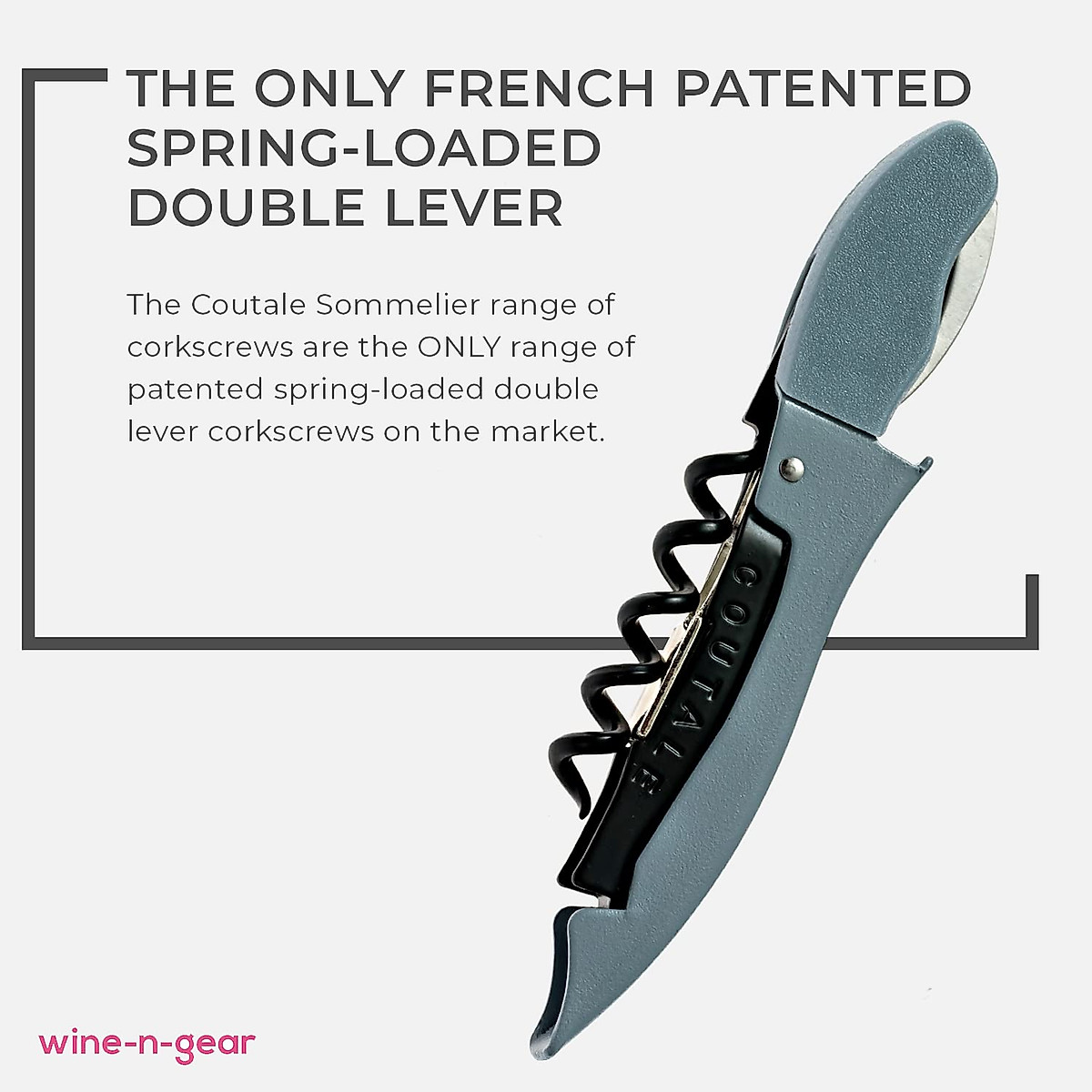 Le Coutale Waiters Corkscrew by Coutale Sommelier - Grey - Two-Step Lever Action for Smooth Cork Pull - Wine Bottle Opener for Bartenders and Gifts - Sharp Micro-Serrated Knife