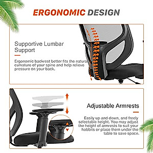 AFO Drafting Mid-Back Mesh Tall Office Stool Chairs with Armrest Adjustable Foot Ring for Standing Desk, Black